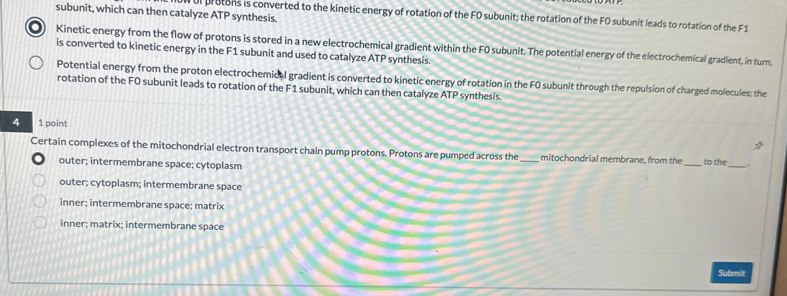 Solved subunit, which can then catalyze ATPKinetic energy | Chegg.com