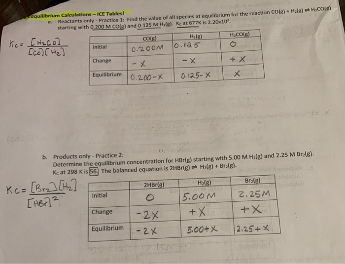 Solved Equilibrium Calculations - ICE Tables! Reactants only | Chegg.com