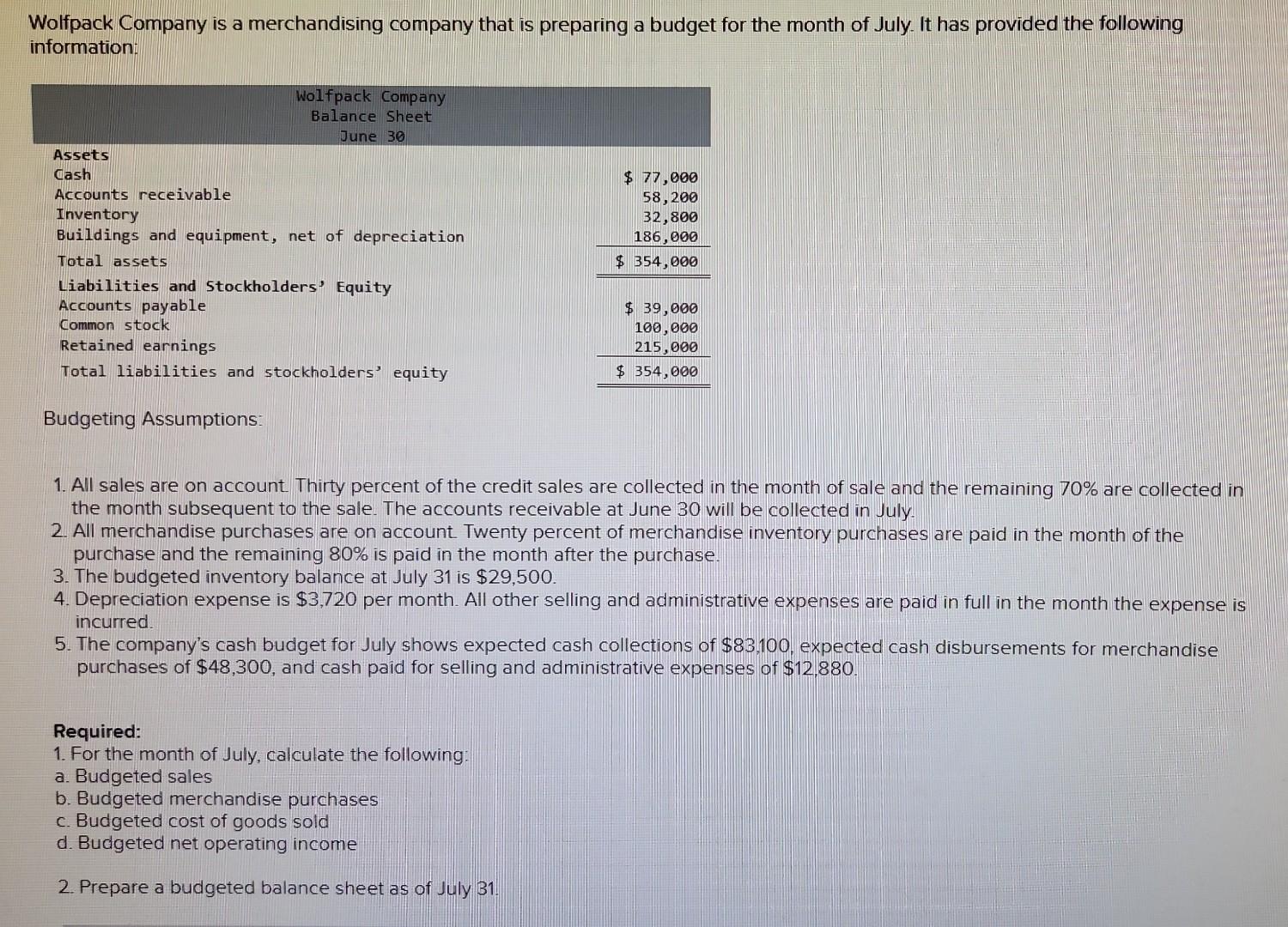 Solved Wolfpack Company is a merchandising company that is | Chegg.com