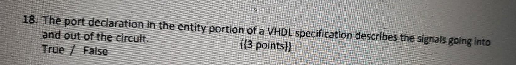 Solved 18. The port declaration in the entity portion of a | Chegg.com
