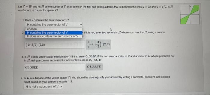 Solved Let V=R2 and let H be the subset of V of all points | Chegg.com