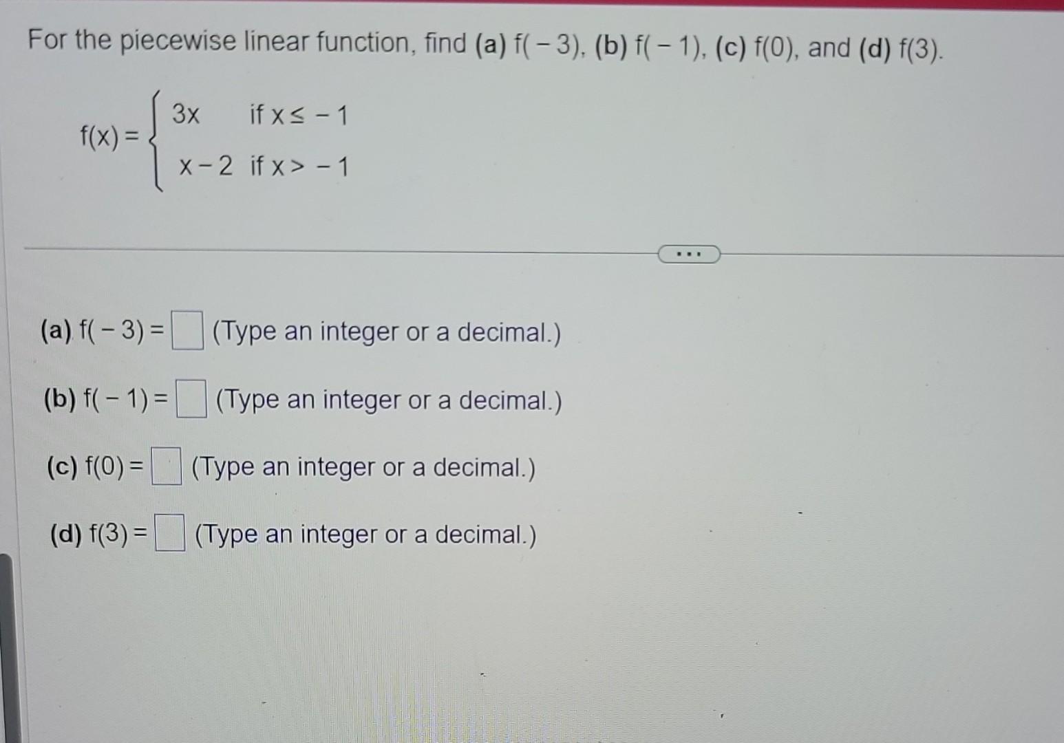 Solved For the piecewise linear function, find (a) f(−3), | Chegg.com