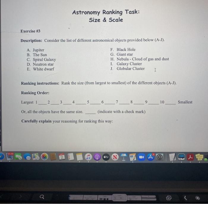 Solved Astronomy Ranking Task: Size & Scale Exercise #3 | Chegg.com