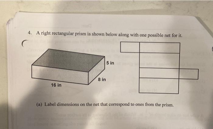 Solved 4. A right rectangular prism is shown below along | Chegg.com