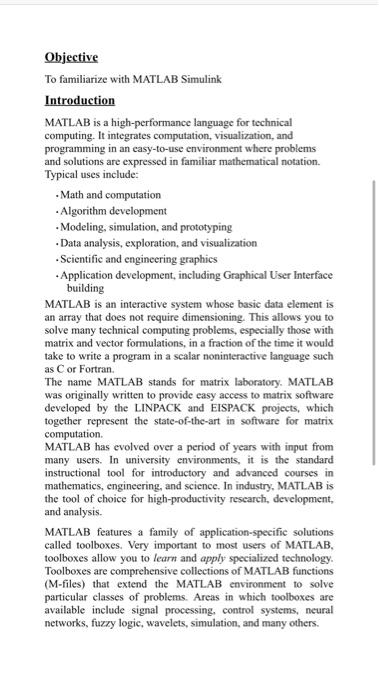 Solved Objective To familiarize with MATLAB Simulink | Chegg.com Solved Objective To familiarize with MATLAB Simulink | Chegg.com