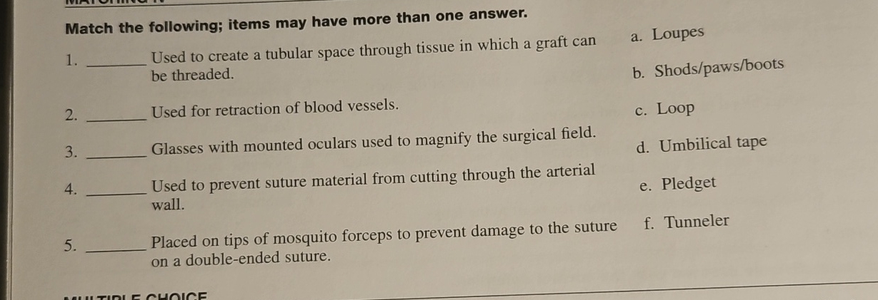 Solved Match the following; items may have more than one | Chegg.com