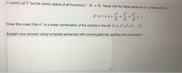 Solved (1 point) Let V be the vector space of all | Chegg.com