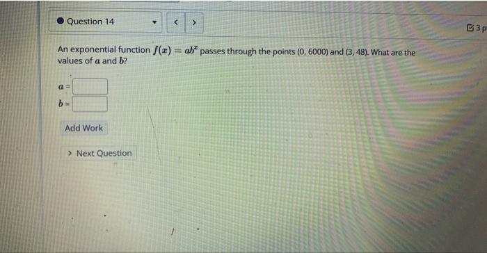 Solved An exponential function f(x)=abx passes through the | Chegg.com
