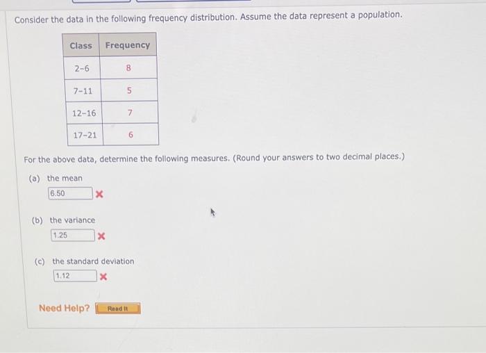 Solved Consider the data in the following frequency | Chegg.com