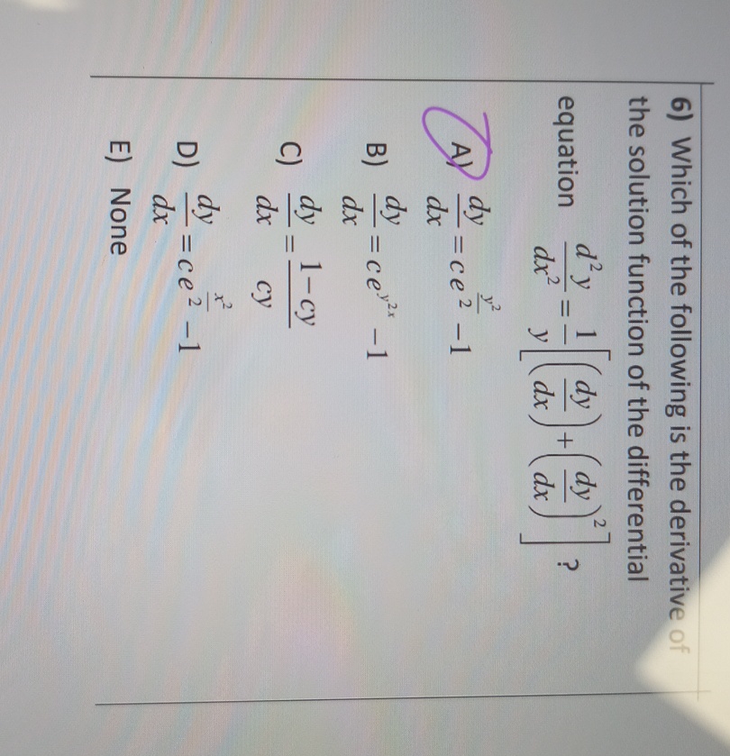 Solved Which of the following is the derivative the solution | Chegg.com