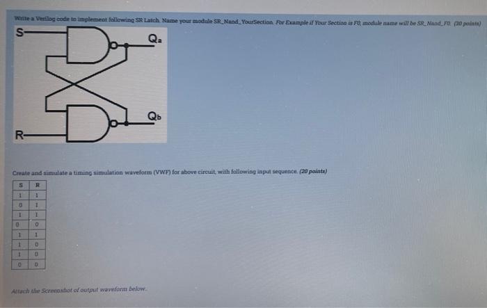 Solved Write a Vesilog code to implement following SR Latch | Chegg.com