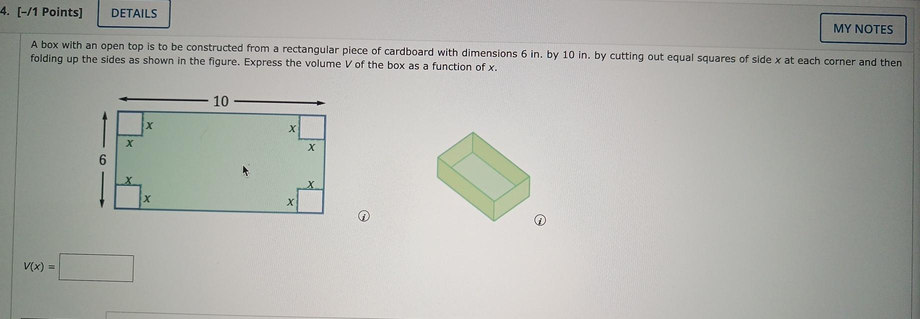 Solved [-/1 ﻿Points]DETAILSMY NOTESA box with an open top is | Chegg.com