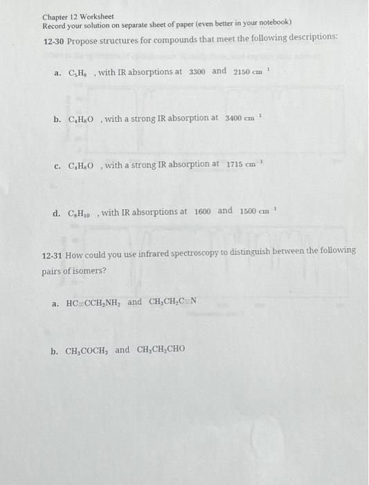 Solved Chapter 12 Worksheet Record your solution on separate | Chegg.com