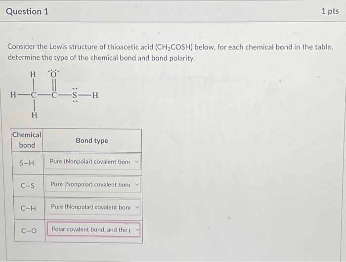 Consider the Lewis structure of thioacetic acid | Chegg.com
