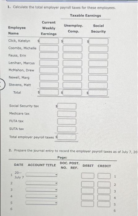 Solved Calculating Payroll Taxes Expense and Preparing | Chegg.com