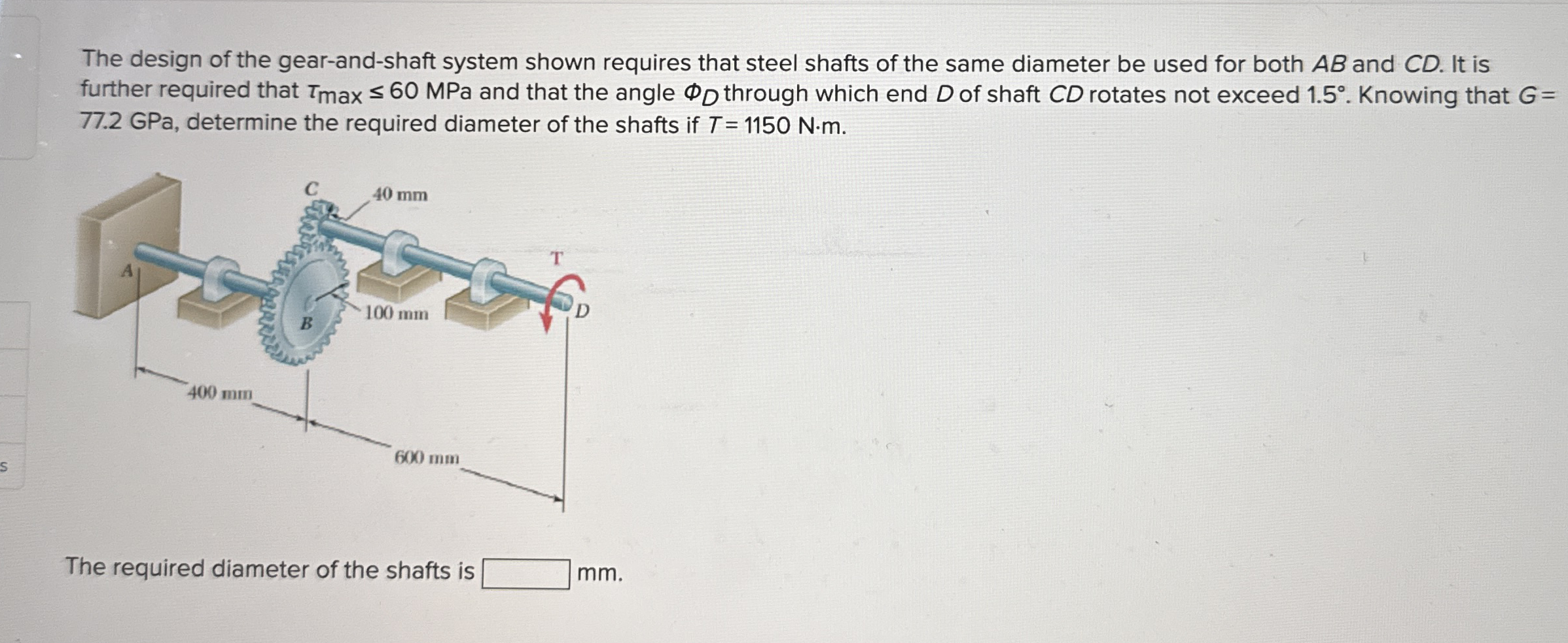 Solved The design of the gear-and-shaft system shown | Chegg.com