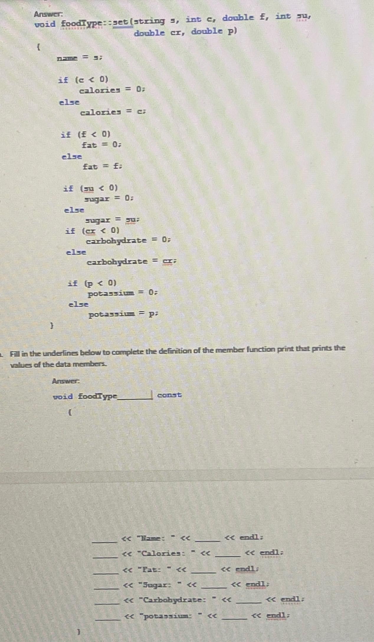 Solved Answer:void foodrype: set (string 5 , ﻿int cy ﻿double | Chegg.com