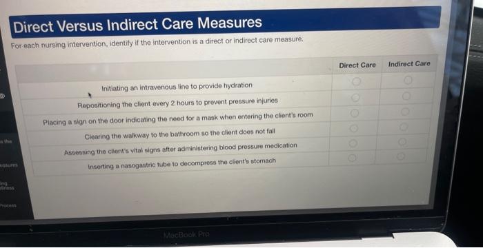 Solved For each nursing intervention, identify if the | Chegg.com