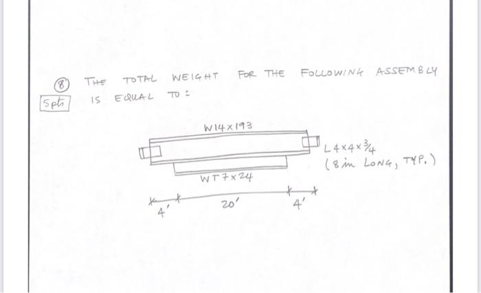 Solved (8) THE TOTAL WEIGHT FOR THE FOLLOWING ASSEMBLY iptr | Chegg.com