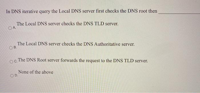 Solved In DNS iterative query the Local DNS server first | Chegg.com