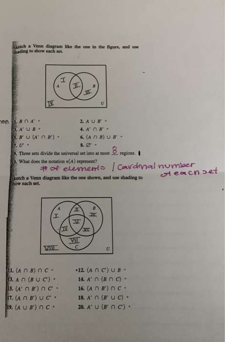Solved sketch a Venn diagram like the one in the figure, and | Chegg.com