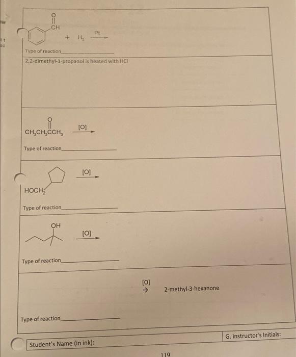 Solved +H2=Pt Type of reaction 2,2-dimethil-1-propanol is | Chegg.com
