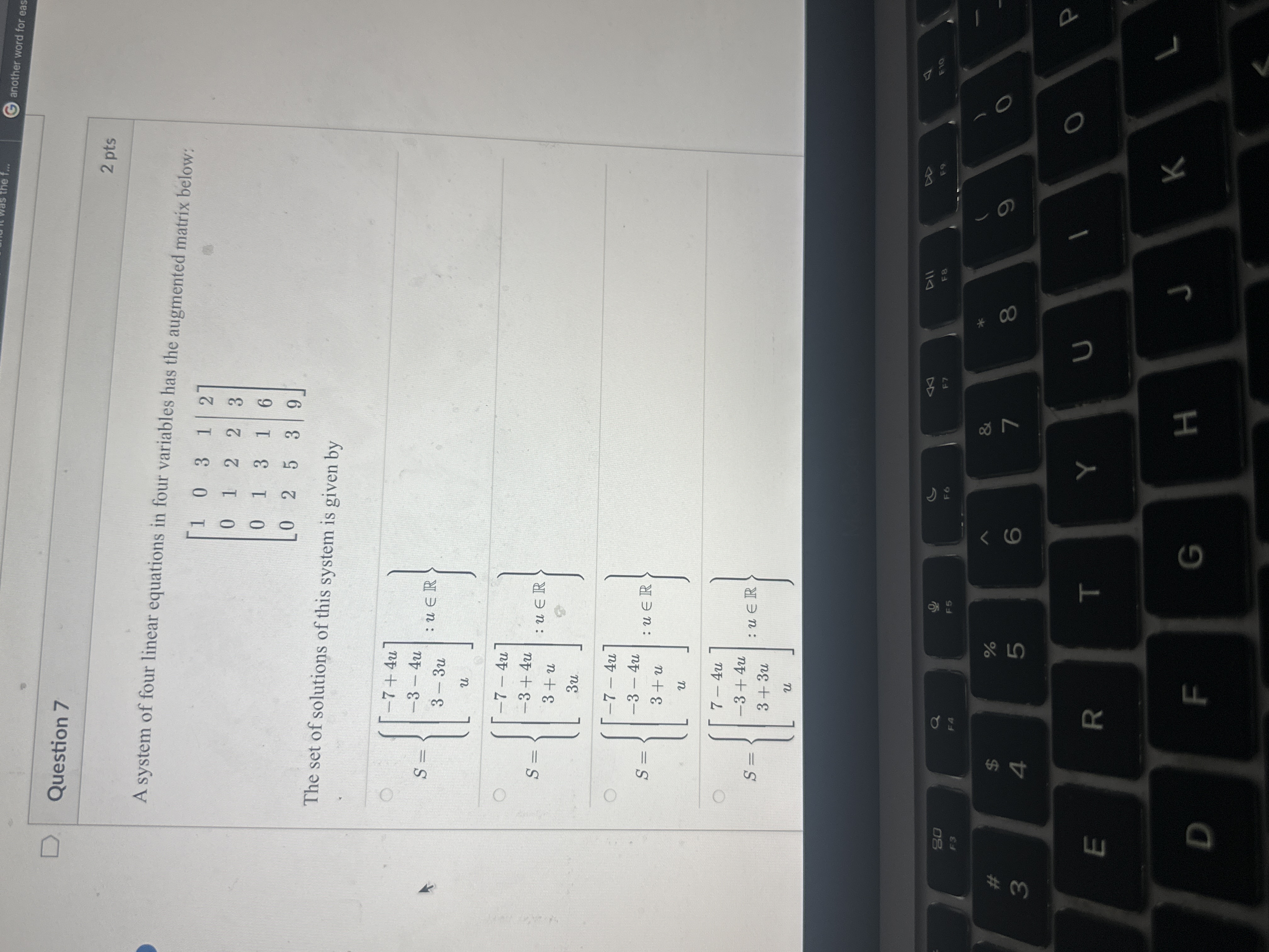 Solved Question 7A system of four linear equations in four | Chegg.com