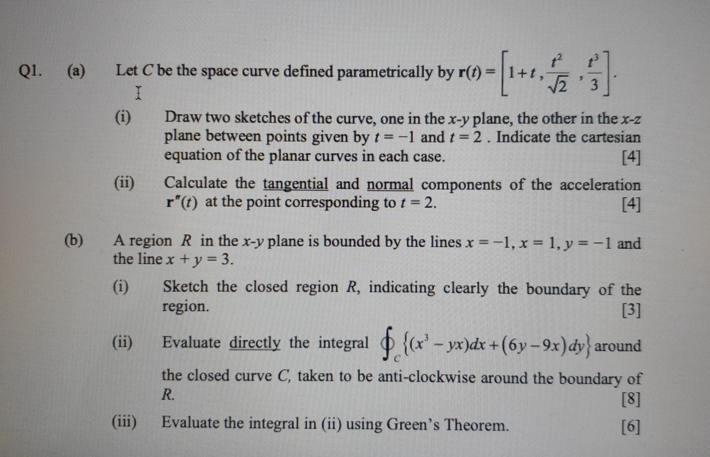 Solved Q1. (a) 12 Let C be the space curve defined | Chegg.com