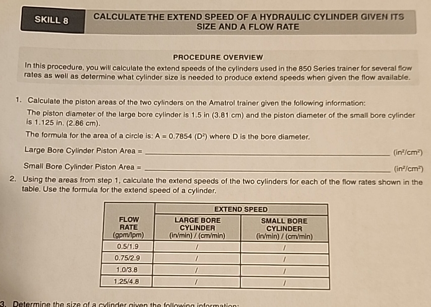 Solved SKILL 8CALCULATE THE EXTEND SPEED OF A HYDRAULIC | Chegg.com
