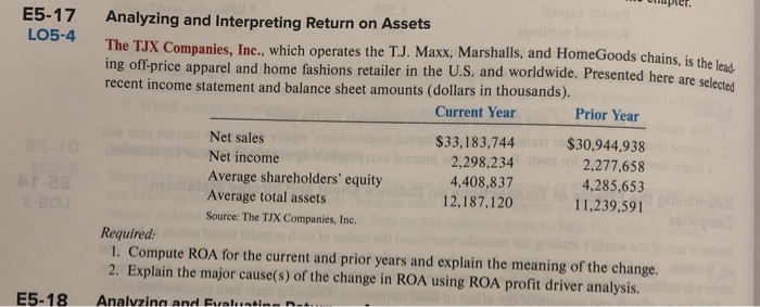 Solved E5-17 LO5-4 Analyzing and Interpreting Return on | Chegg.com