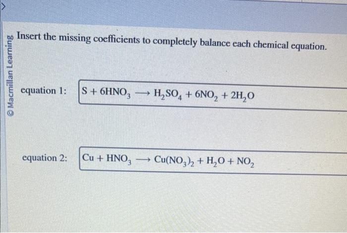 Solved Insert the missing coefficients to completely balance | Chegg.com