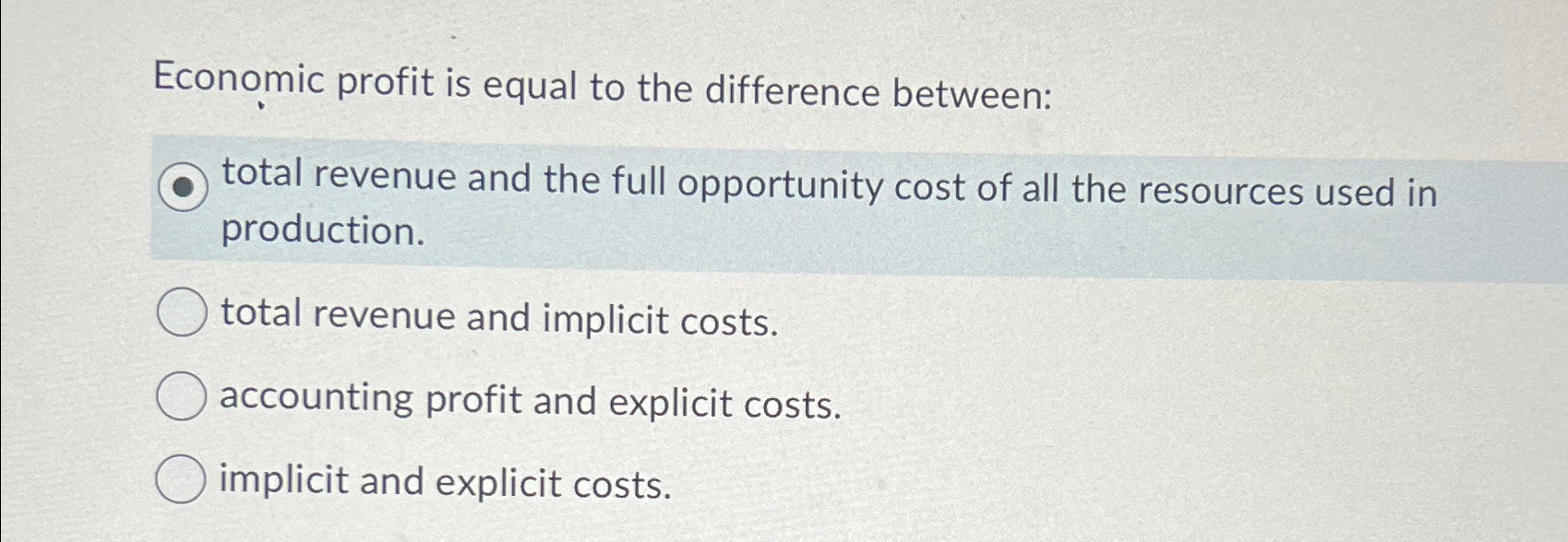Solved Economic profit is equal to the difference | Chegg.com