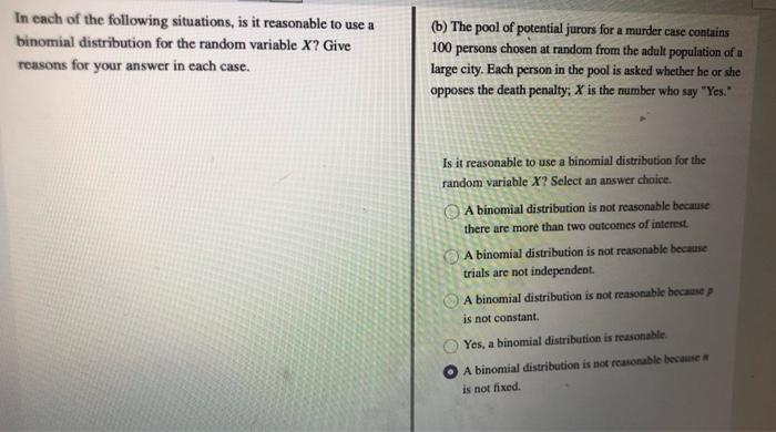 Solved In each of the following situations, is it reasonable | Chegg.com
