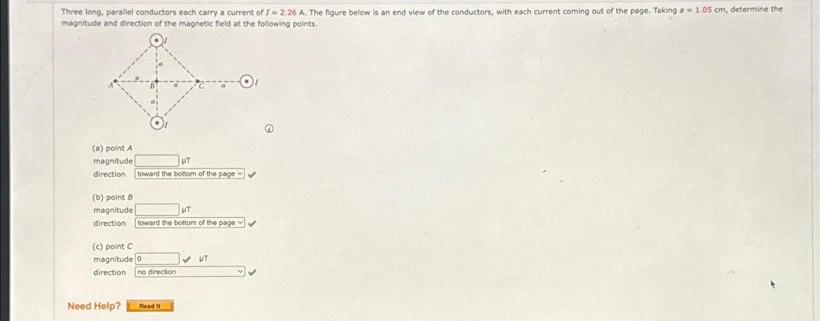 magnitude and direction of the magnetic field at the | Chegg.com