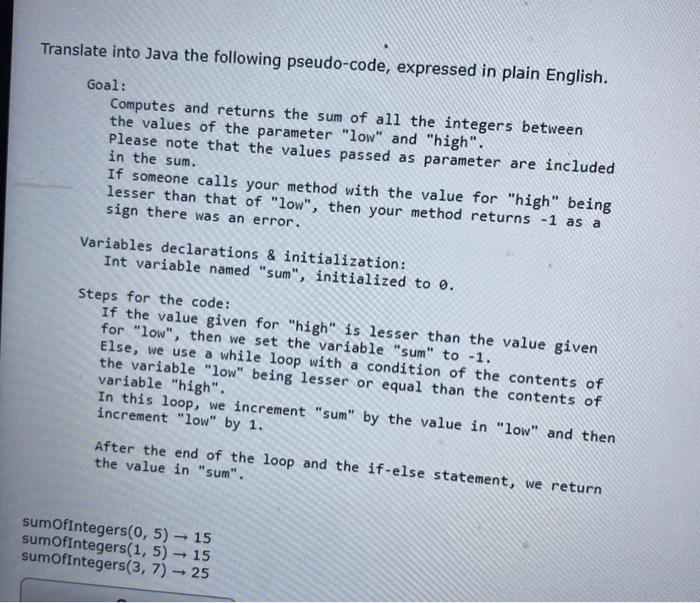 Solved Translate into Java the following pseudo-code, | Chegg.com