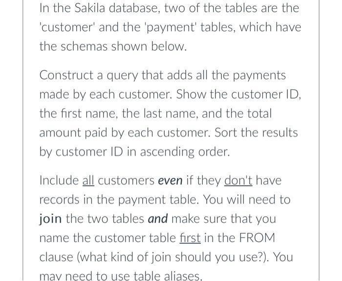 In the Sakila database, two of the tables are the | Chegg.com