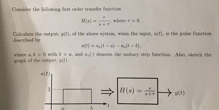 Solved Consider the following first order transfer function | Chegg.com