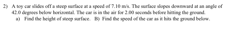 Solved A toy car slides off a steep surface at a speed of | Chegg.com
