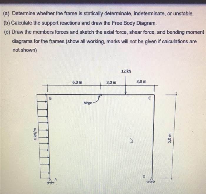 Solved (a) Determine whether the frame is statically | Chegg.com