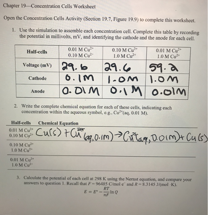 Solved Chapter 19–Concentration Cells Worksheet Open the | Chegg.com