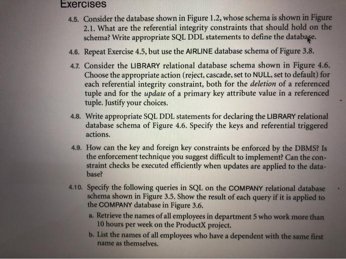 Exercises 45 Consider The Database Shown In Figure 
