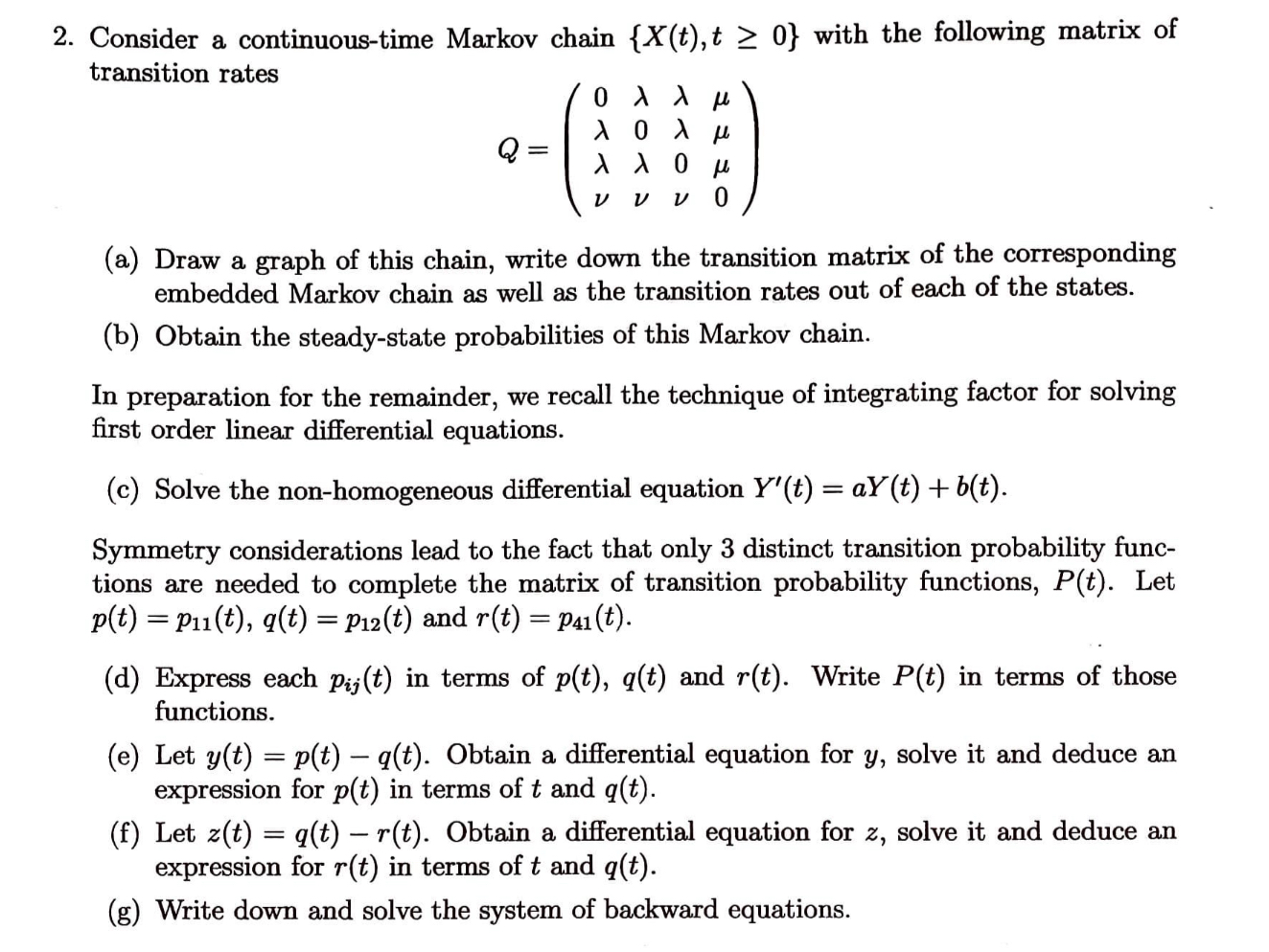 Solved Consider A Continuous Time Markov Chain {x T T≥0}