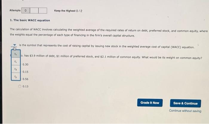 Solved The calculation of WACC Involves calculating the | Chegg.com