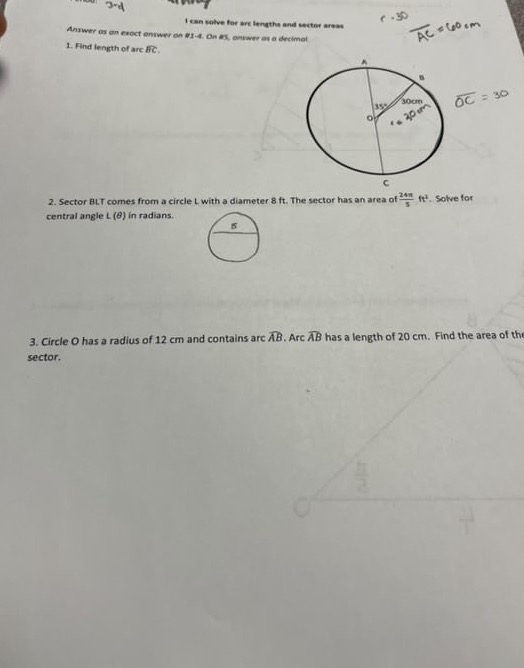 Solved I can solve for are lengeg and sector areasAnswer as | Chegg.com