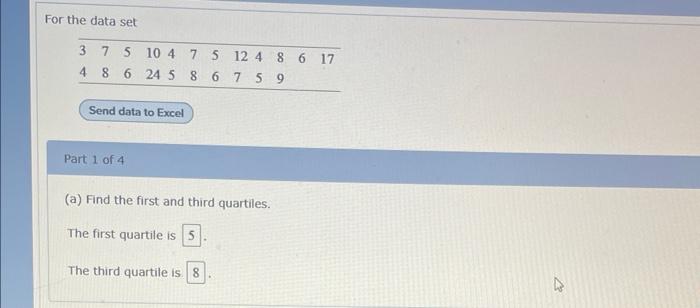 Solved For the data set Part 1 of 4 (a) Find the first and | Chegg.com
