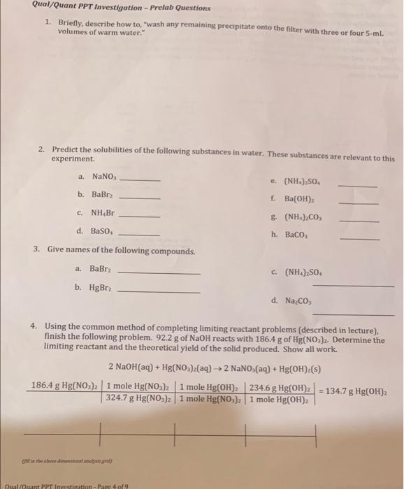 Solved Qual/Quant PPT Investigation - Prelab Questions 1. | Chegg.com