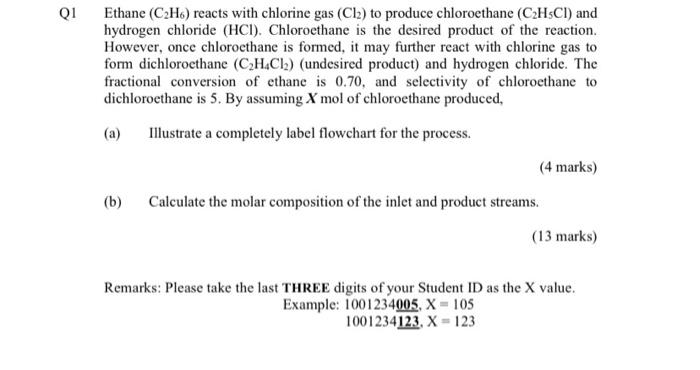 Solved Q1 Ethane (C2H6) reacts with chlorine gas (Cl) to | Chegg.com