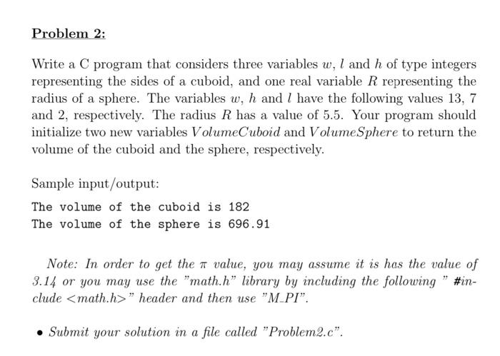 Solved Write a C program that considers three variables w,l | Chegg.com