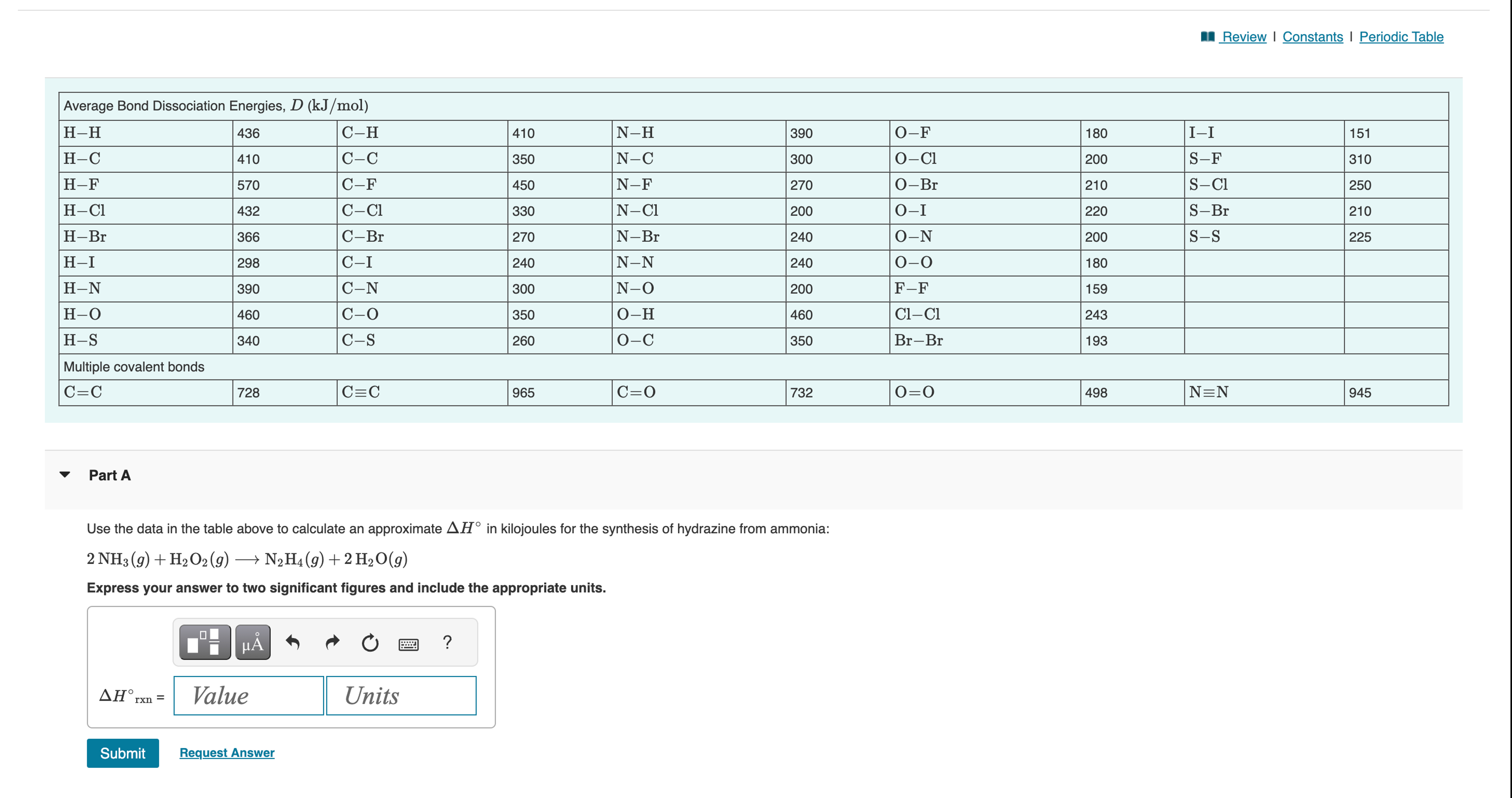 Solved Part AUse the data in the table above to calculate an | Chegg.com