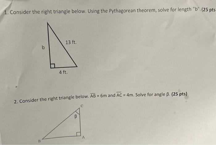 Solved 1. Consider the right triangle below. Using the | Chegg.com